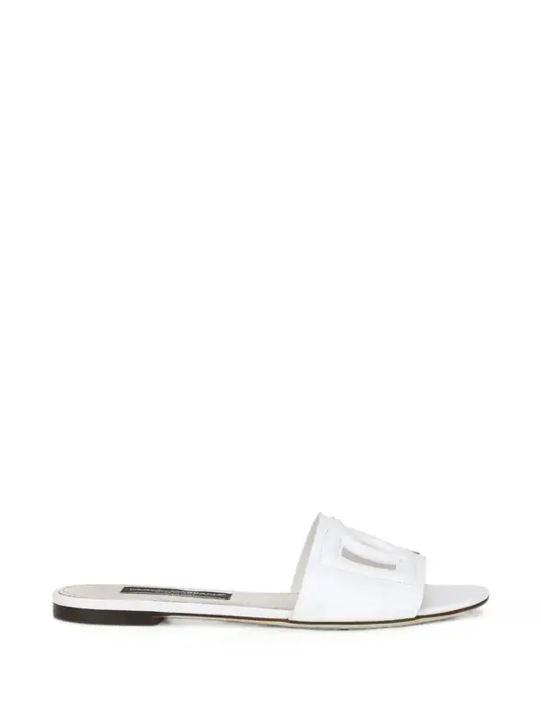 Dolce & Gabbana Calfskin Slides With Dg Logo - White