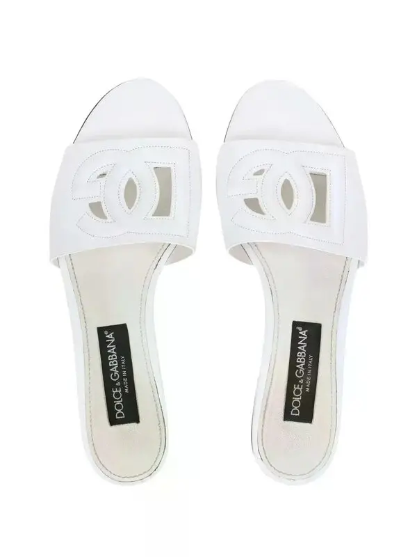 Dolce & Gabbana Calfskin Slides With Dg Logo - White