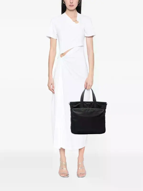 Prada Saffiano Leather Trimmed Tessuto Convertible Tote