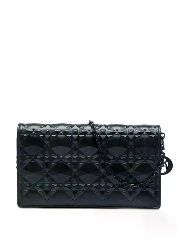 Dior 2022 Calfskin Cannage Diamond Lady Wallet On Chain Crossbody Bag - Black
