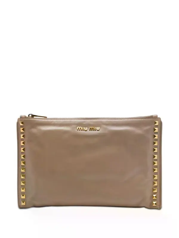 Miu Miu Studded Leather Zip Clutch Bag