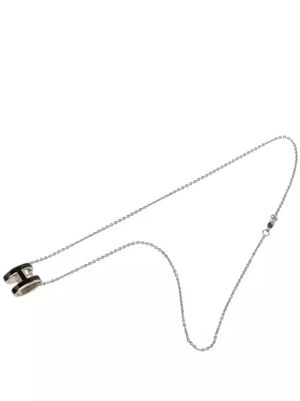 Hermès Palladium Plated Enamel Pop H Pendant Necklace - Black