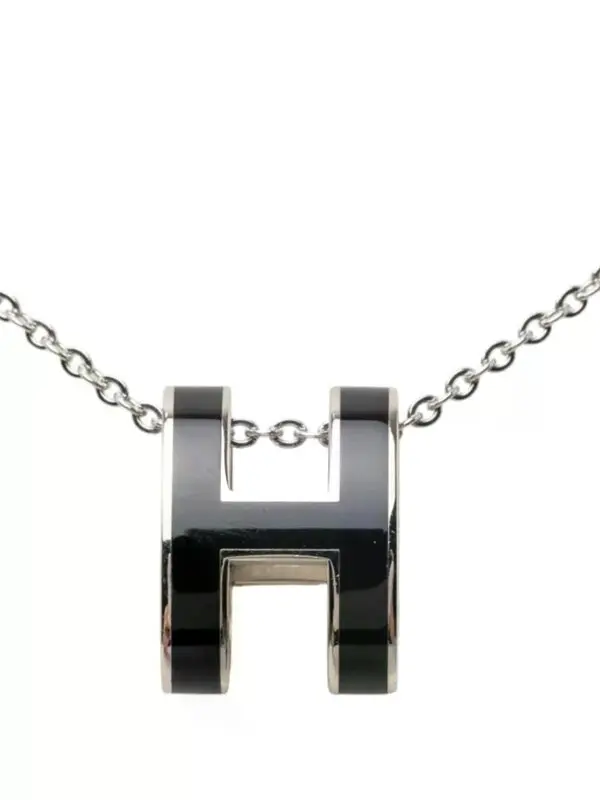 Hermès Palladium Plated Enamel Pop H Pendant Necklace - Black