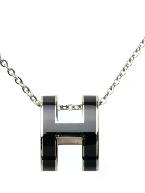 Hermès Palladium Plated Enamel Pop H Pendant Necklace - Black