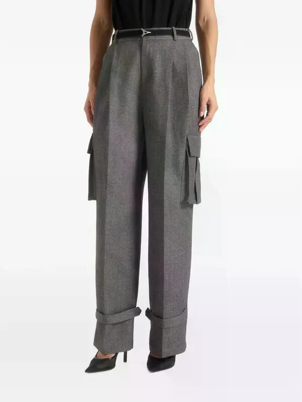 Manière De Voir Marl Textured Tailored Pleated Cargo Pants - Grey