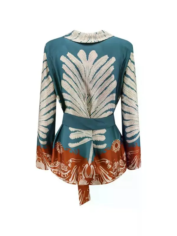 BYE FIRENZE Palma Leaf-print Belted Blazer