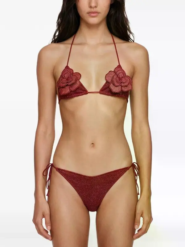 Oseree Lumière Floral-appliqué Lurex Bikini - Red