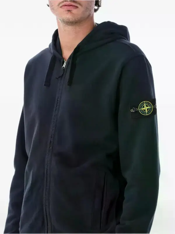 Stone Island Compass-patch Zip-up Hoodie - Blue