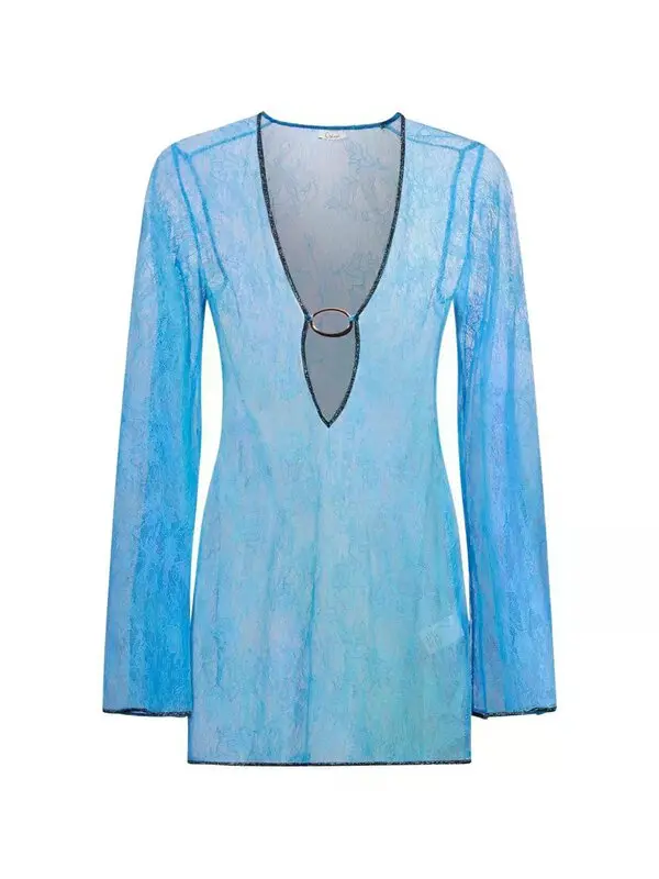Oseree Lumière Floral-lace Ring-detail Mini Dress