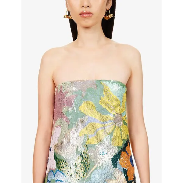 LA FUORI Sequinned Floral Bandeau Midi Dress