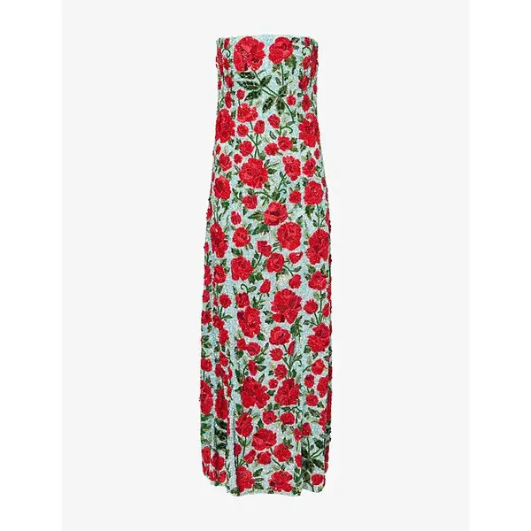 LA FUORI Strapless Sequinned Floral Maxi Dress