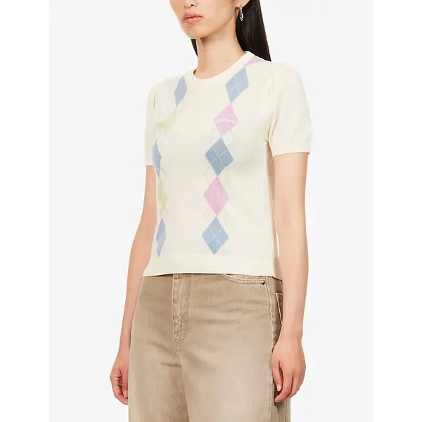GANNI Argyle-pattern Knitted T-shirt