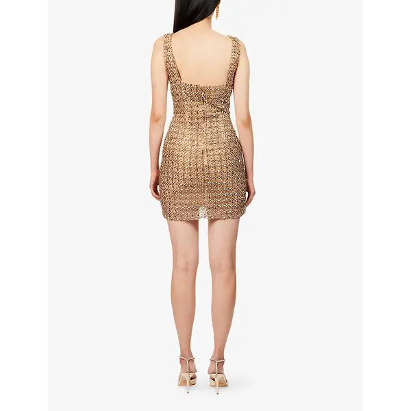 LA FUORI Là Fuori Embellished Crystal Mini Dress