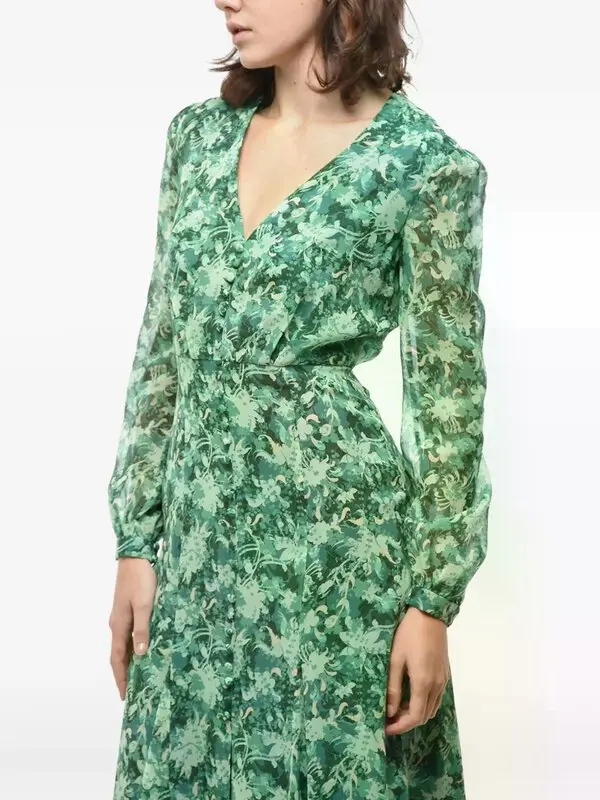 Saloni Annabelle Botanical Print Silk Dress