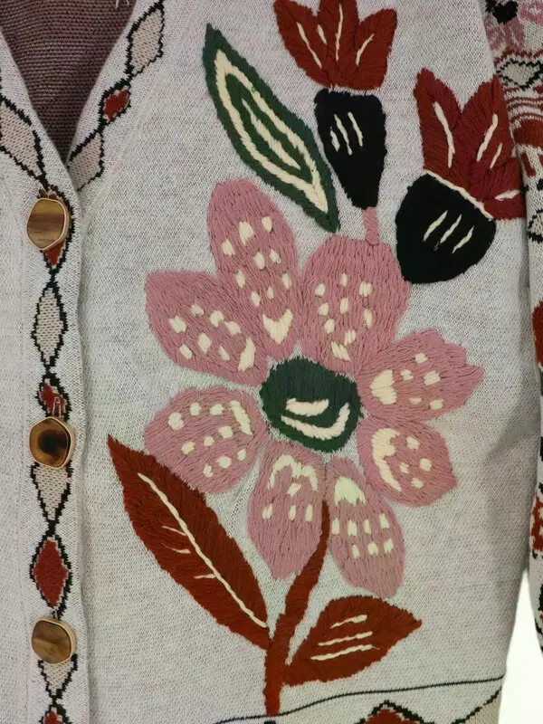 Farm Rio Off-white Ainika Embroidered Flower Knit Cardigan