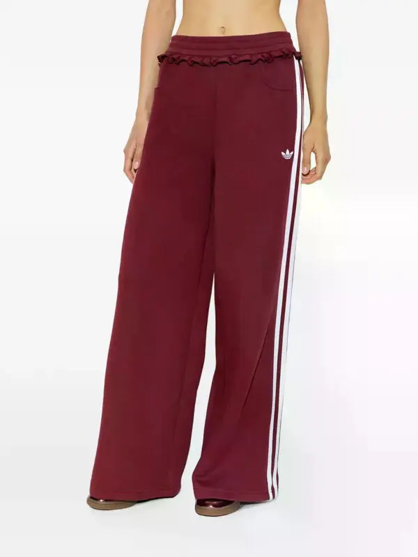 Adidas Burgundy Ruffle Trim Wide Leg Track Pants