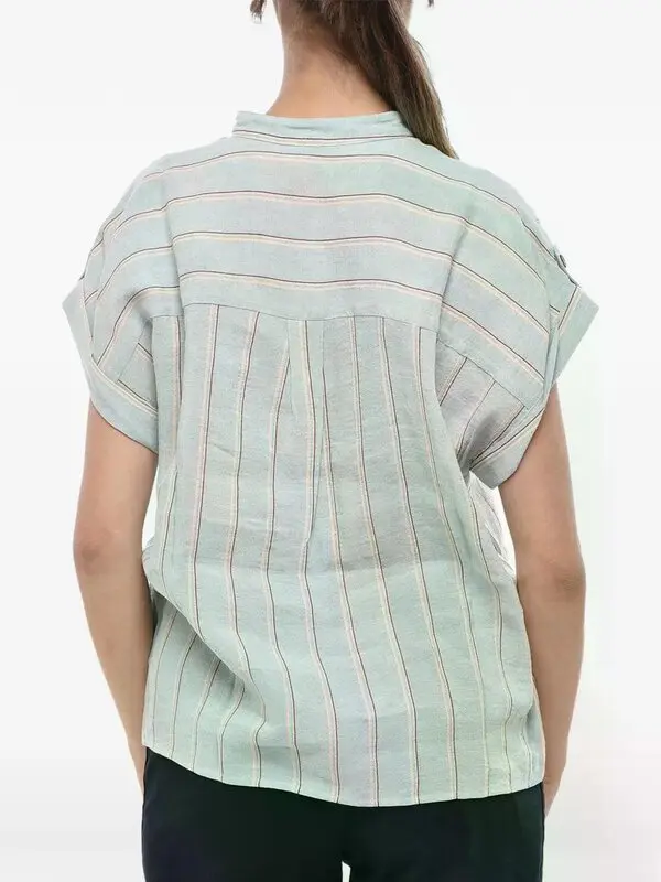 Woolrich Striped Band Collar Short Sleeve Shirt