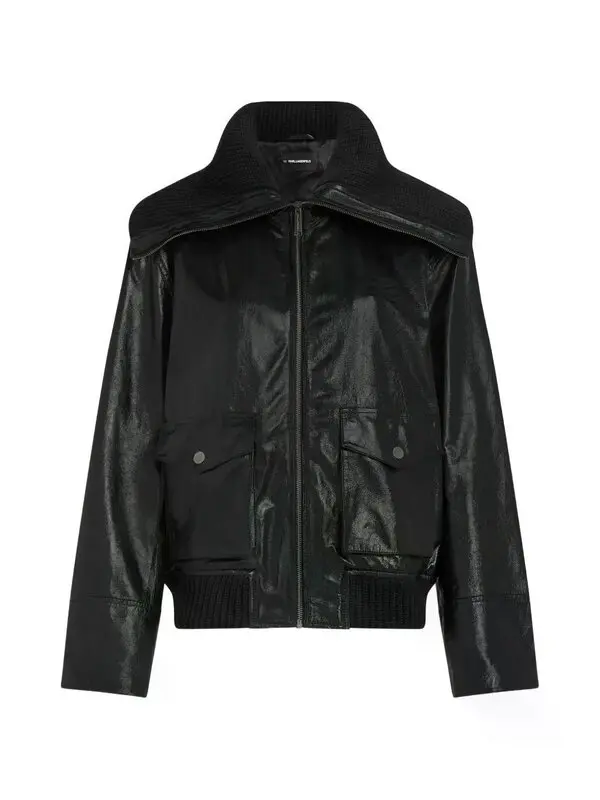 Karl Lagerfeld Leather Knitted Collar Jacket