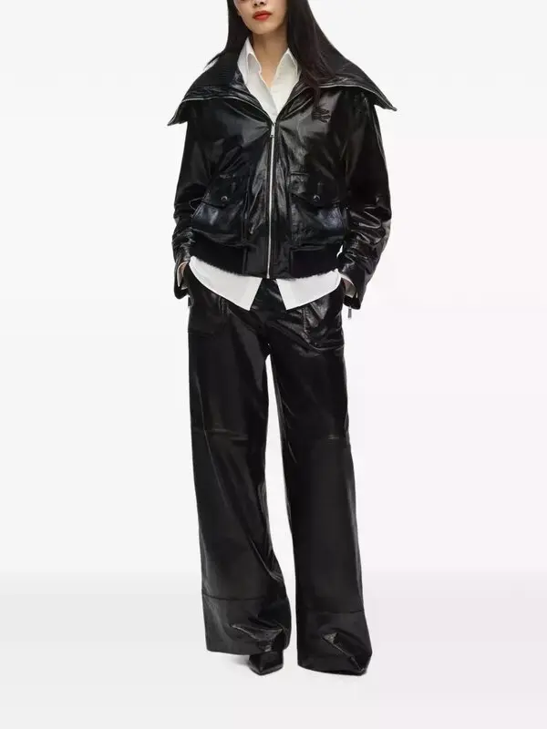 Karl Lagerfeld Leather Knitted Collar Jacket