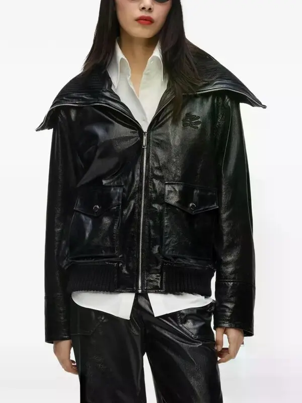 Karl Lagerfeld Leather Knitted Collar Jacket