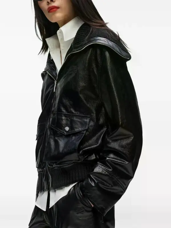Karl Lagerfeld Leather Knitted Collar Jacket