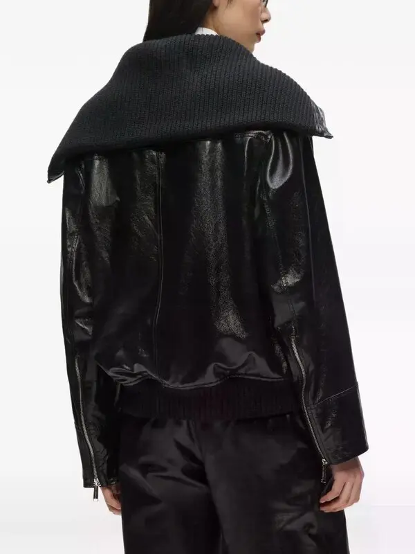 Karl Lagerfeld Leather Knitted Collar Jacket