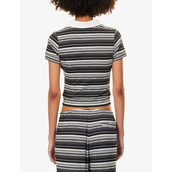 THE COUTURE CLUB Striped Jersey Polo Top