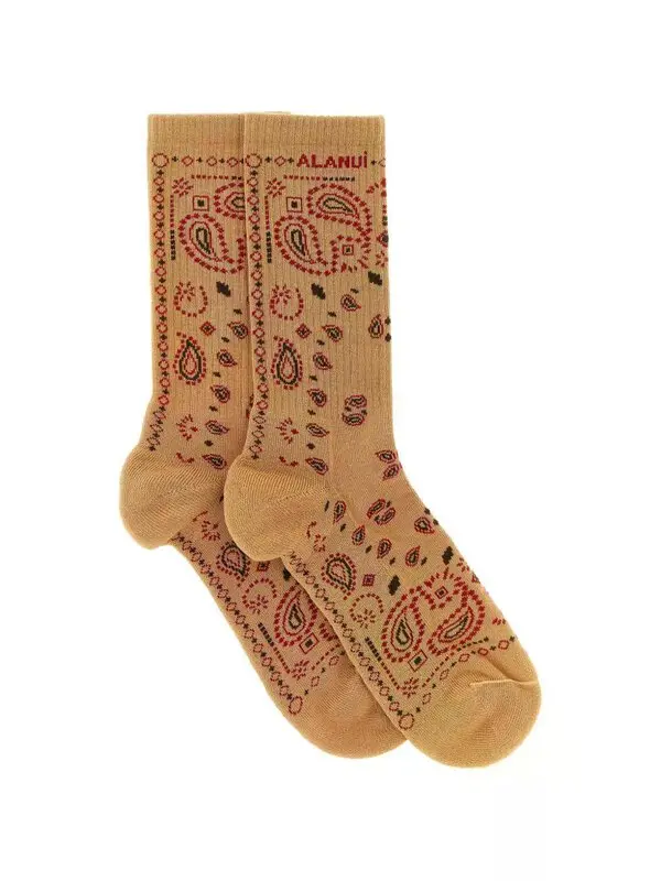 Alanui Bandana Paisley Jacquard Socks - Neutrals
