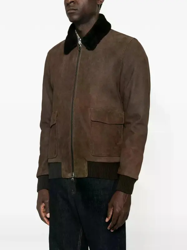 BARBA NAPOLI Suede Shearling Collar Bomber Jacket