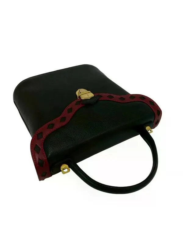 Saint Laurent Leather Top Handle Bag Satchel With Diamond Cut Detailing