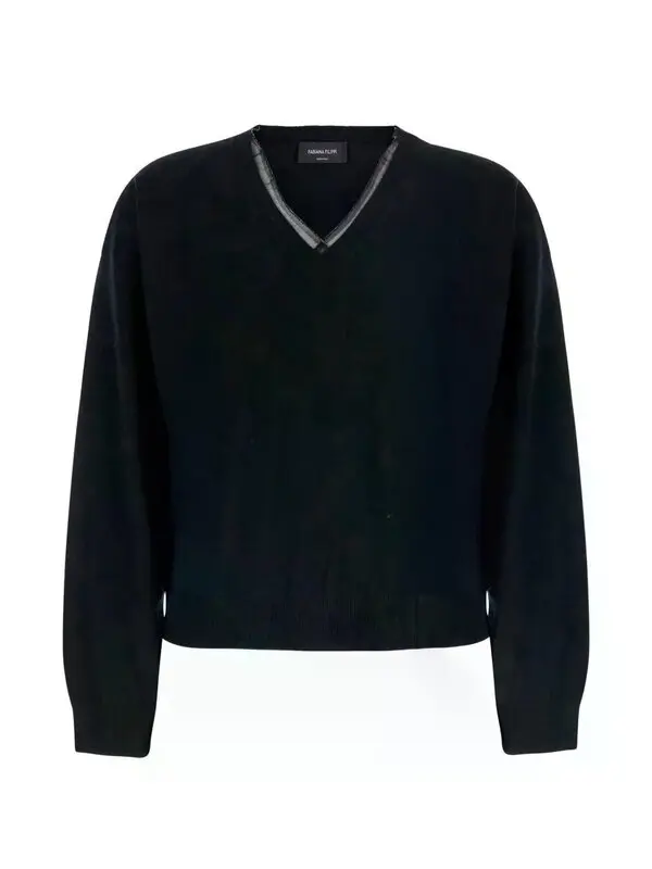 Fabiana Filippi V-neck Fine Knit Sweater With Tulle Insert