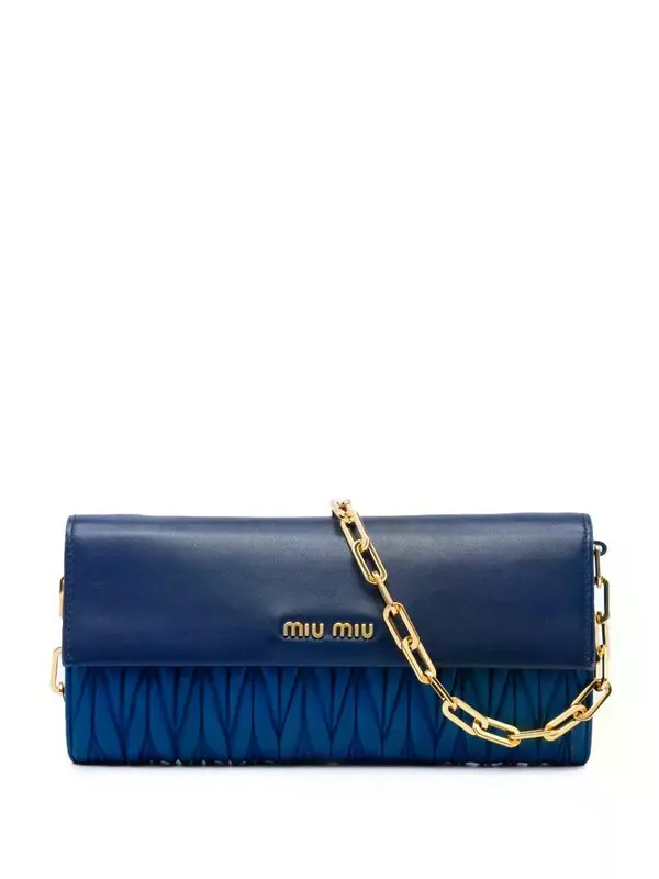 Miu Miu 2010-2026 Matelasse Nappa Wallet On Chain Crossbody Bag - Blue