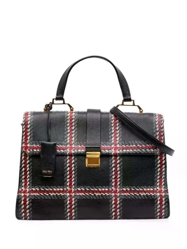 Miu Miu Printed Goatskin Madras Top Handle Bag Satchel