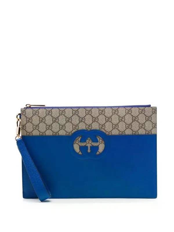 Gucci Gg Supreme And Calfskin Cut Out Interlocking G Clutch Bag - Neutrals