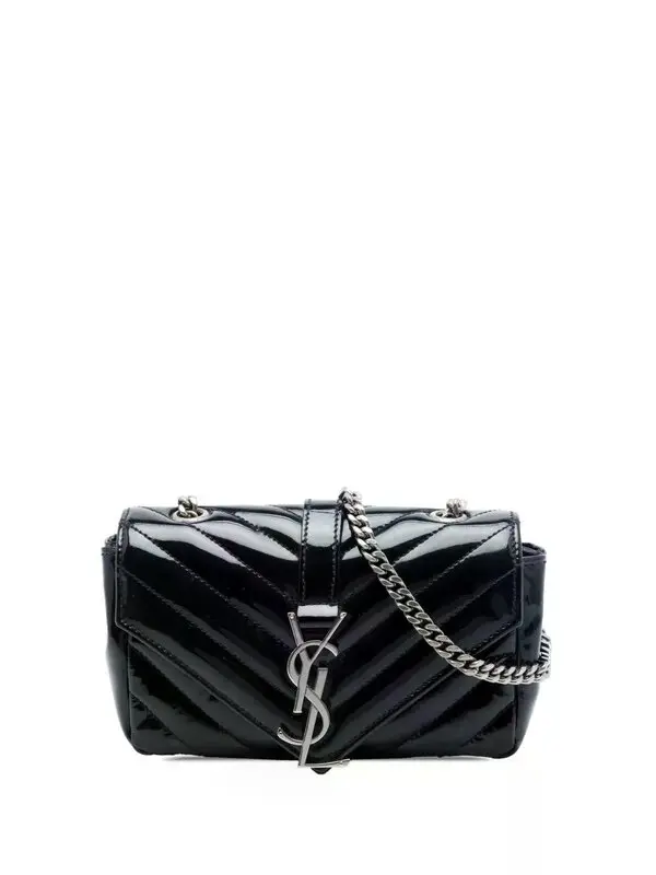 Saint Laurent 2015 Baby Chevron Patent Classic Monogram Chain Bag Crossbody Bag - Black