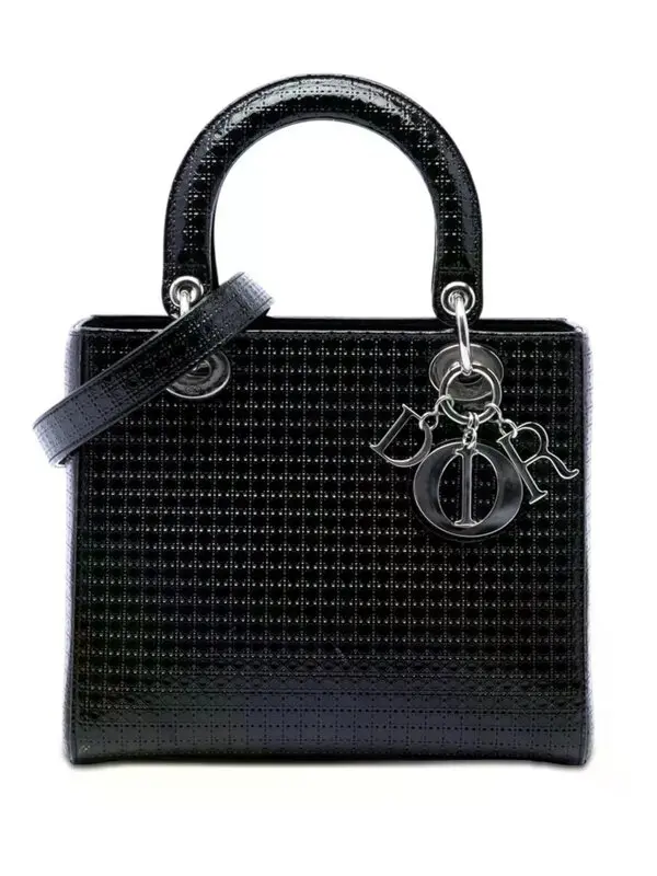 Dior 2016 Medium Metallic Patent Microcannage Lady Satchel - Black