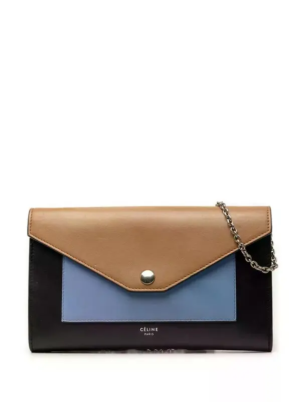 Celine 2016 Tricolor Leather Pocket Envelope Wallet On Chain Crossbody Bag