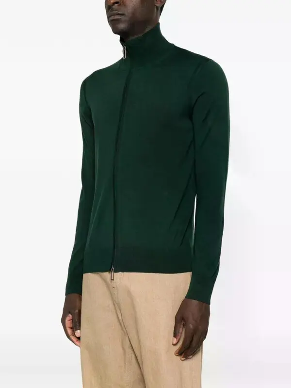 PAOLO PECORA Virgin Wool Zip-up High-neck Cardigan