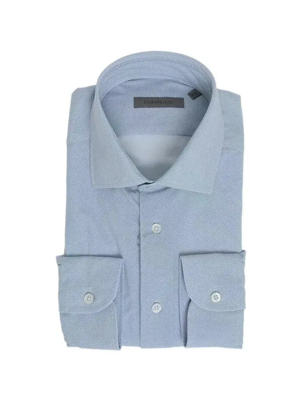 Corneliani Herringbone-pattern Stretch Shirt - Blue