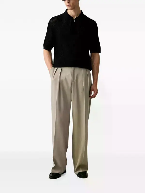 Emporio Armani Polo-collar Sweater In Wool And Lyocell Blend With Patterned Knit