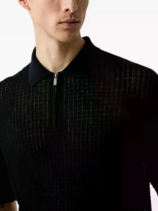 Emporio Armani Polo-collar Sweater In Wool And Lyocell Blend With Patterned Knit