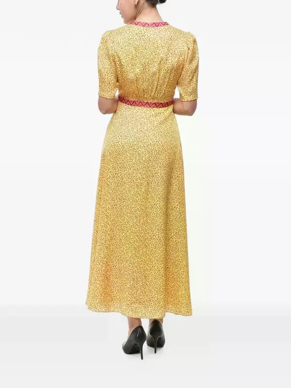 Saloni Tabitha Botanical Print V-neck Silk Dress