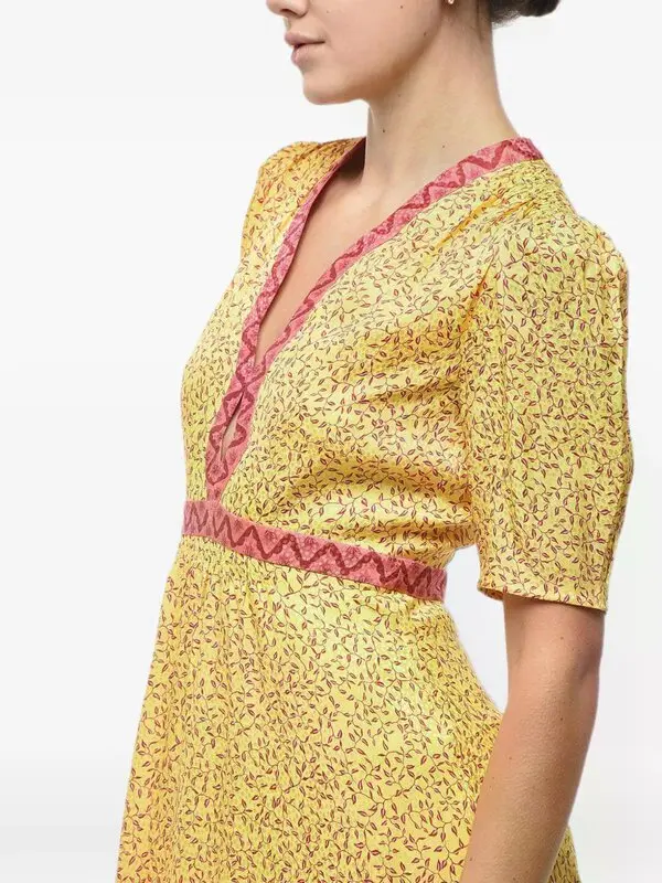 Saloni Tabitha Botanical Print V-neck Silk Dress