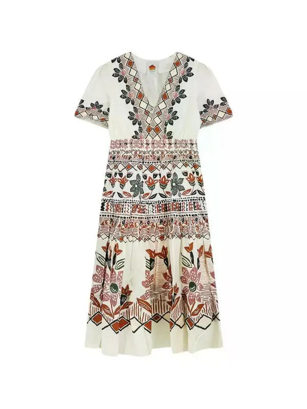 Farm Rio Off-white Rustic Flowers Short Sleeve Maxi Dress