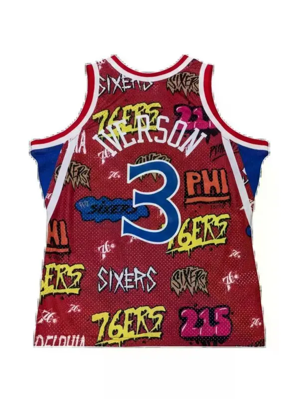 Mitchell & Ness 1996 Philadelphia 76ers Allen Iverson Slap Sticker Swingman Basketball Jersey - Red