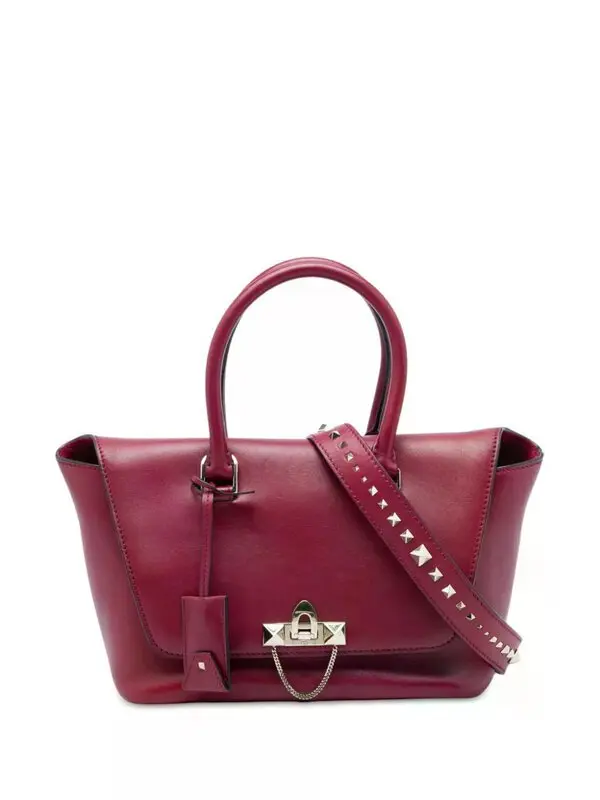 Valentino Garavani Leather Rockstud Demilune Satchel - Red