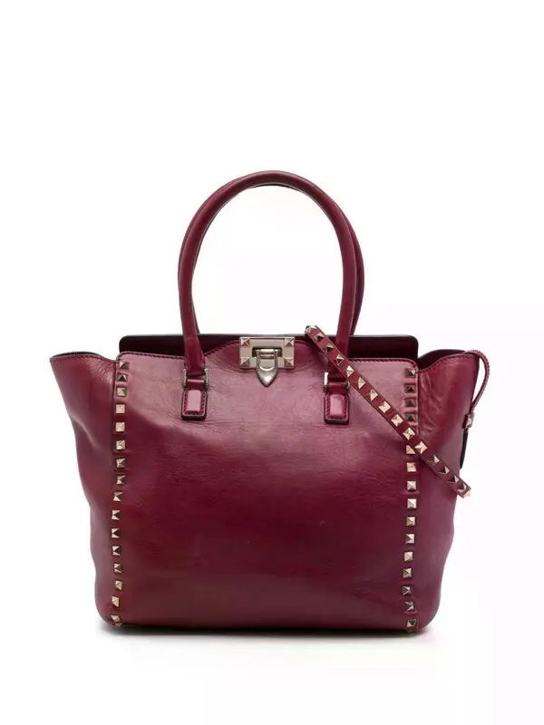 Valentino Garavani Leather Rockstud Double Handle Tote Satchel