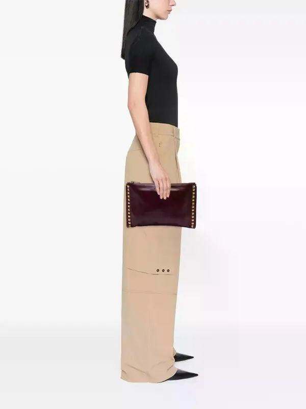 Miu Miu 2010-2026 Studded Leather Zip Clutch Bag - Red