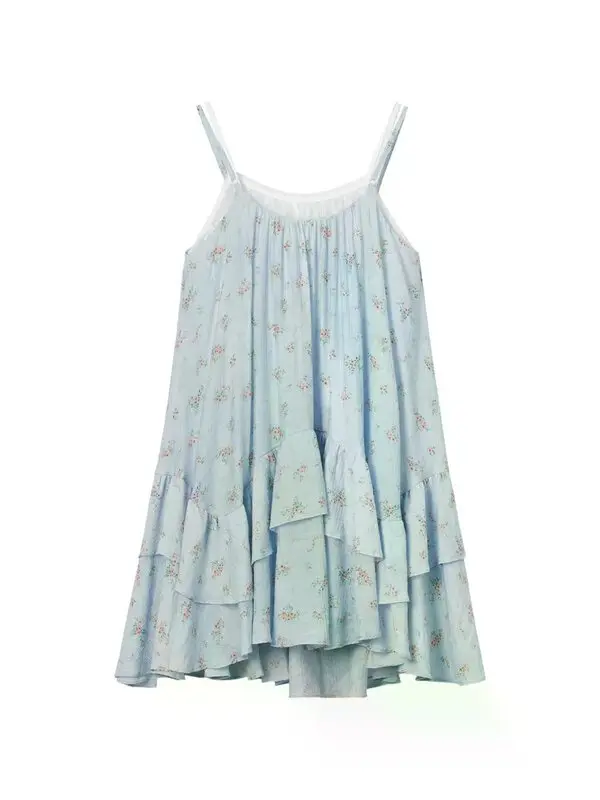 B+AB Floral Print Tiered Ruffled Mini Dress With Lace Trim