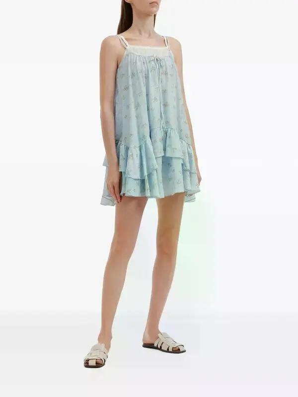 B+AB Floral Print Tiered Ruffled Mini Dress With Lace Trim